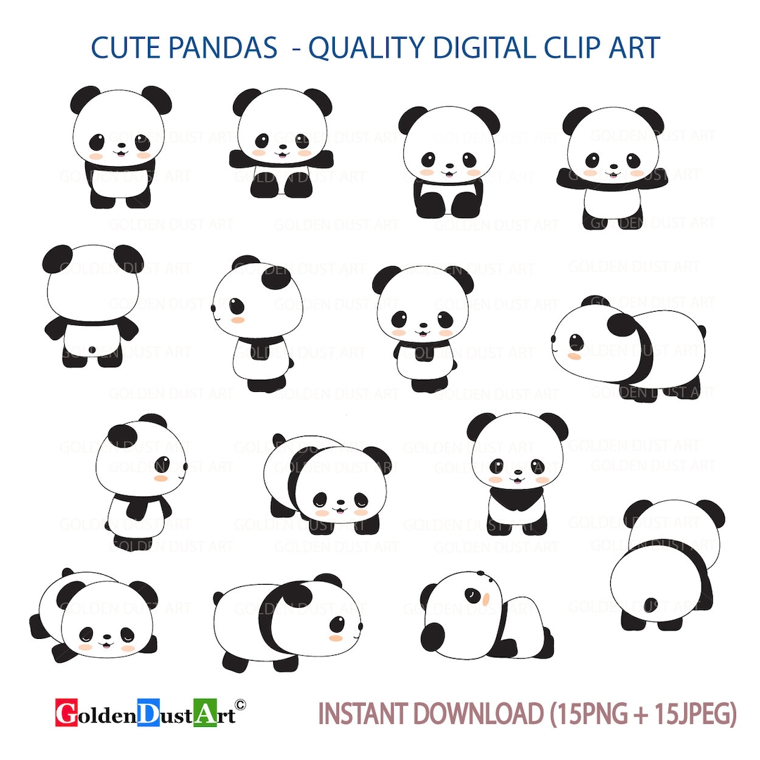 Cute Pandas Clip Art, Panda Clip Art, Panda Clipart, Cute Panda Clipart, Kawaii Panda, Kawaii ...
