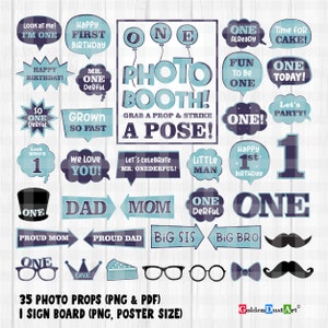 Boy 1st Birthday Photo Booth Props, Little Man Photo Booth Props, First ...