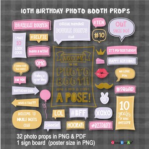10th Birthday Photo Booth Props, Ten Birthday Party Props, Double ...