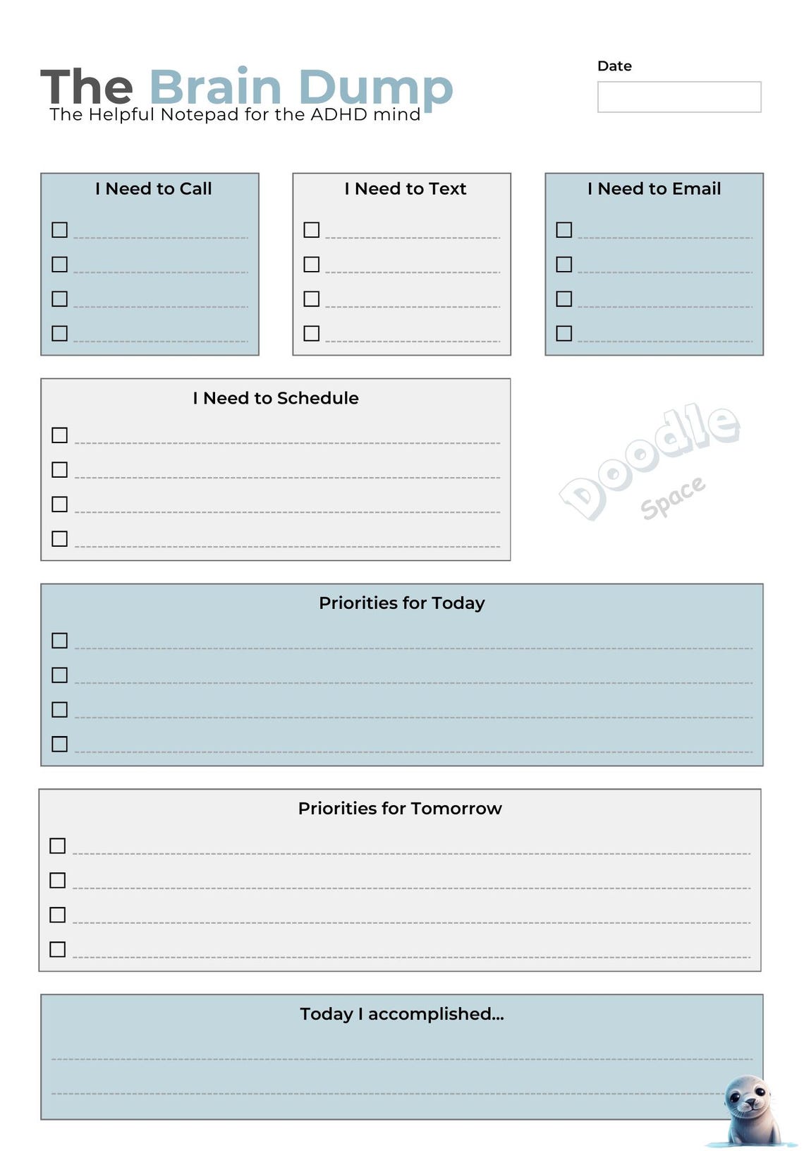 ADHD Brain Dump Notepad – Daily Planner for Executive Dysfunction ...