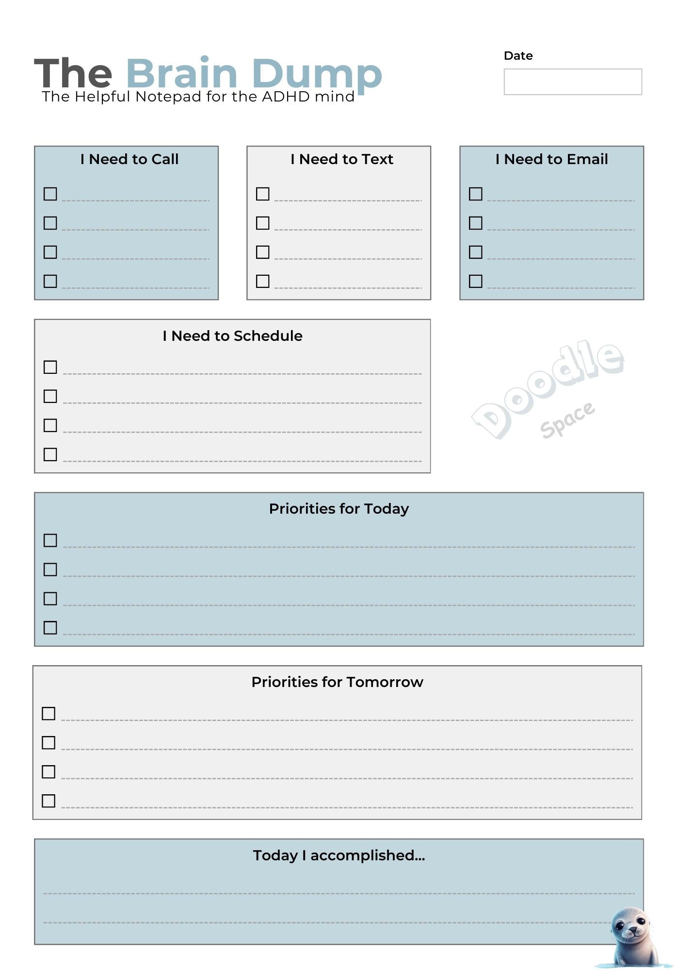 ADHD Brain Dump Notepad – Daily Planner for Executive Dysfunction ...