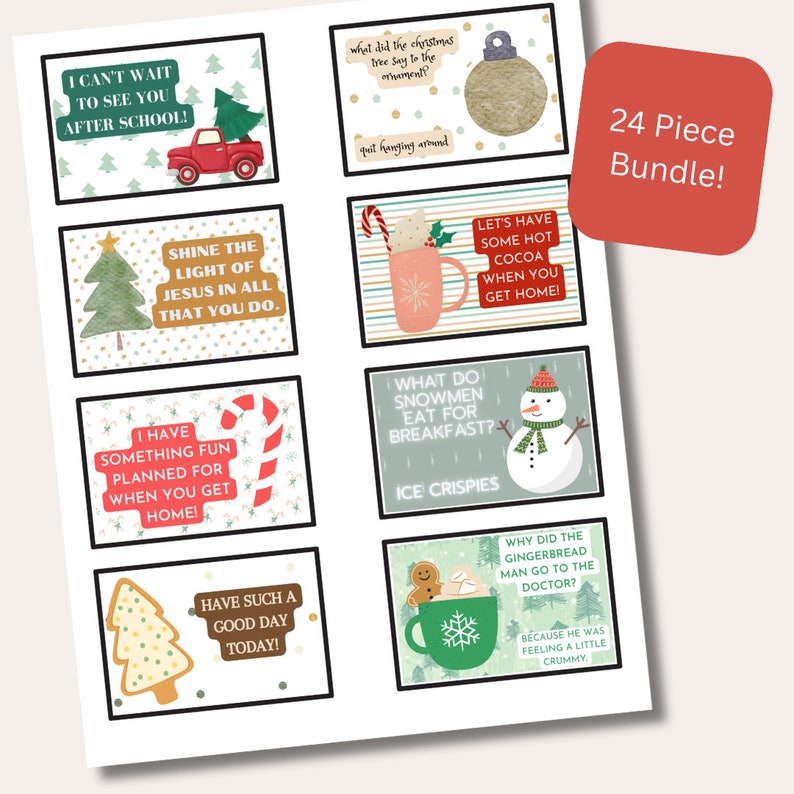 Christmas Lunchbox Notes Cute Cards Sweet Notes for Children Holiday ...