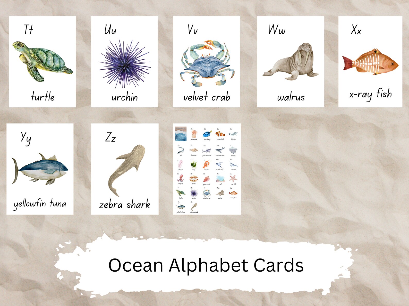 Ocean Alphabet Flash Cards / Ocean Theme Flashcards / ABC Cards ...
