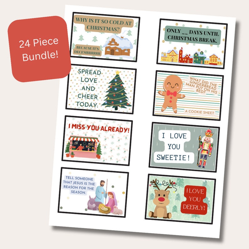 Christmas Lunchbox Notes Cute Cards Sweet Notes for Children Holiday ...