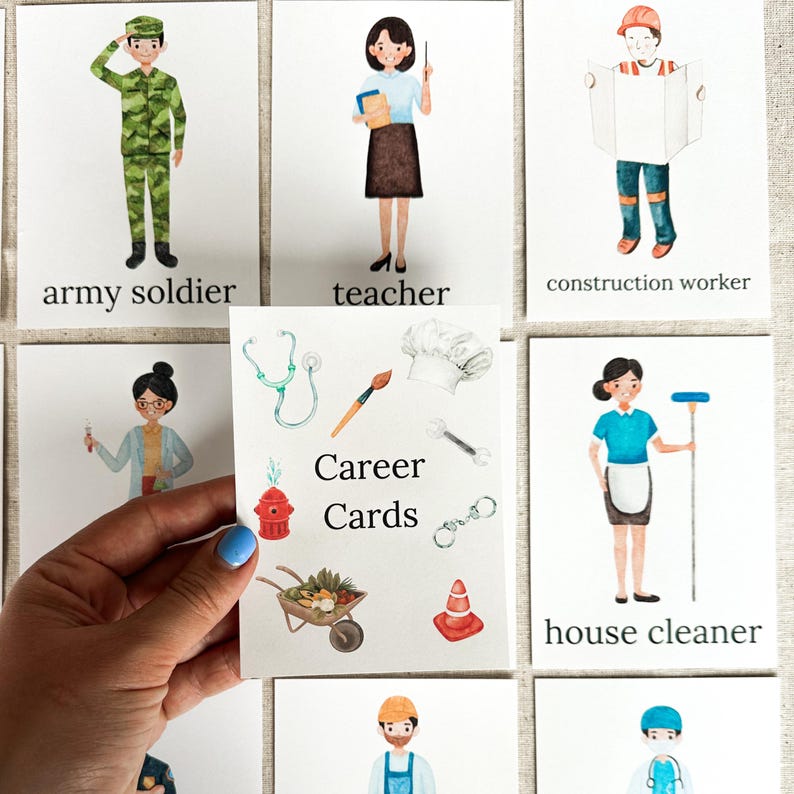 Career Cards for Occupation Recognition Watercolor Prints for Toddler ...