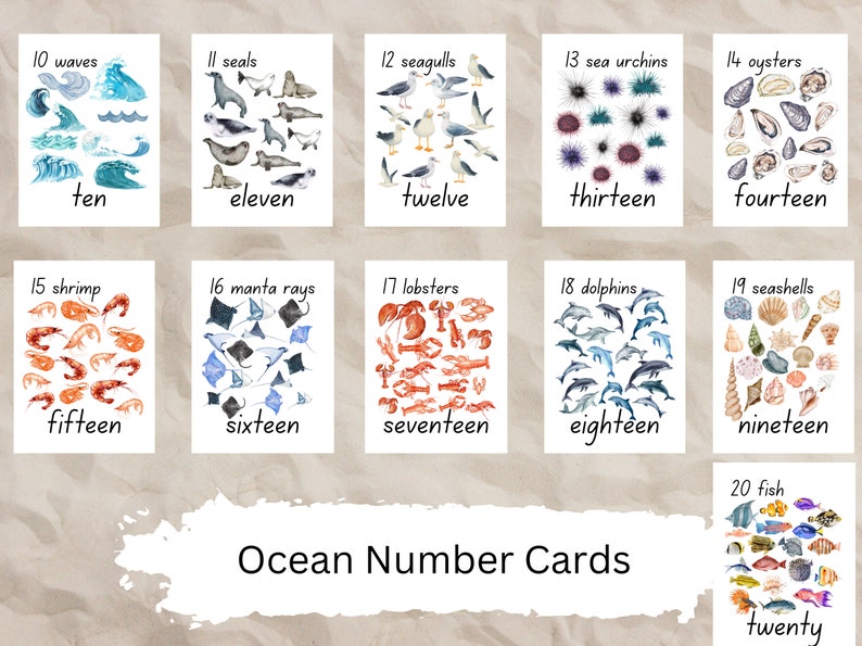 Ocean Number Cards 1-20 Classroom Math Counting Cards Nursery Wall Art ...