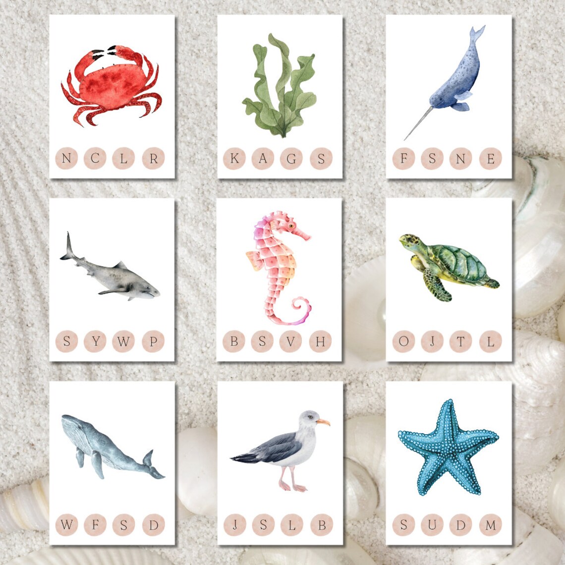 Ocean Letter Clip Cards English Alphabet Ocean Flashcards Elementary ...