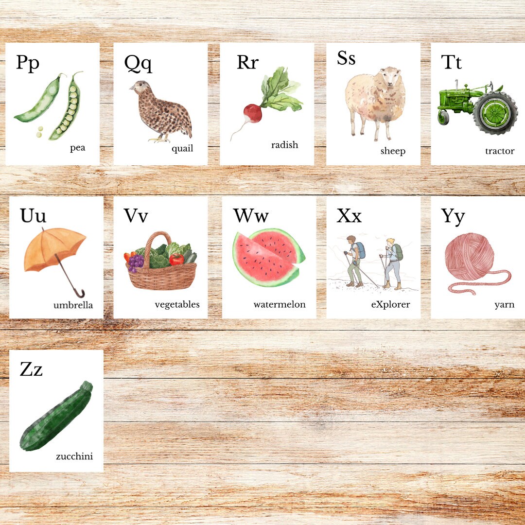 Nature Alphabet Cards / Watercolor ABC Flashcards / Christmas Gift for ...
