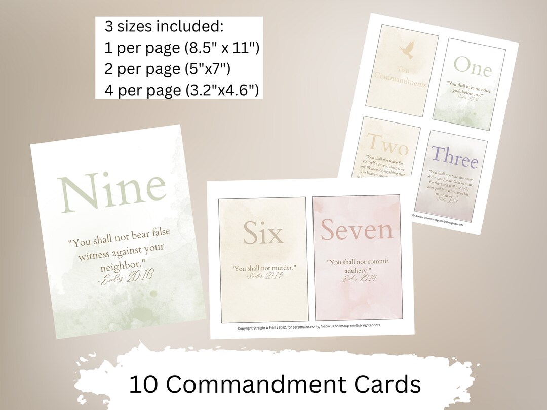 10 Commandment Cards / Bible Verse Cards / Scripture Memorization Cards ...