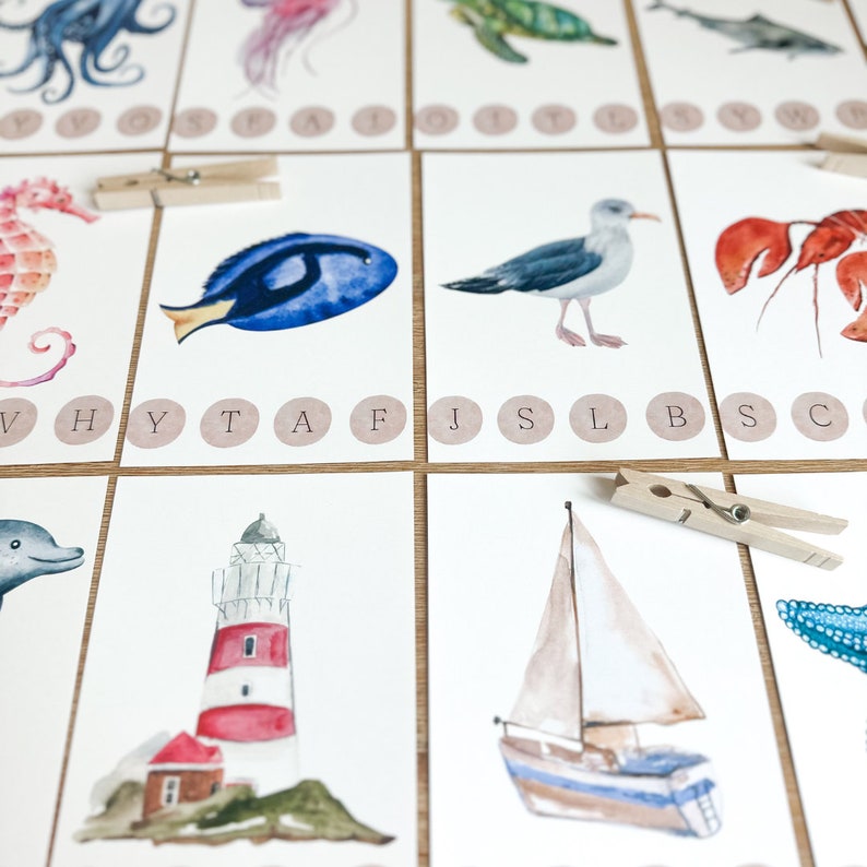 Ocean Letter Clip Cards English Alphabet Ocean Flashcards Elementary ...