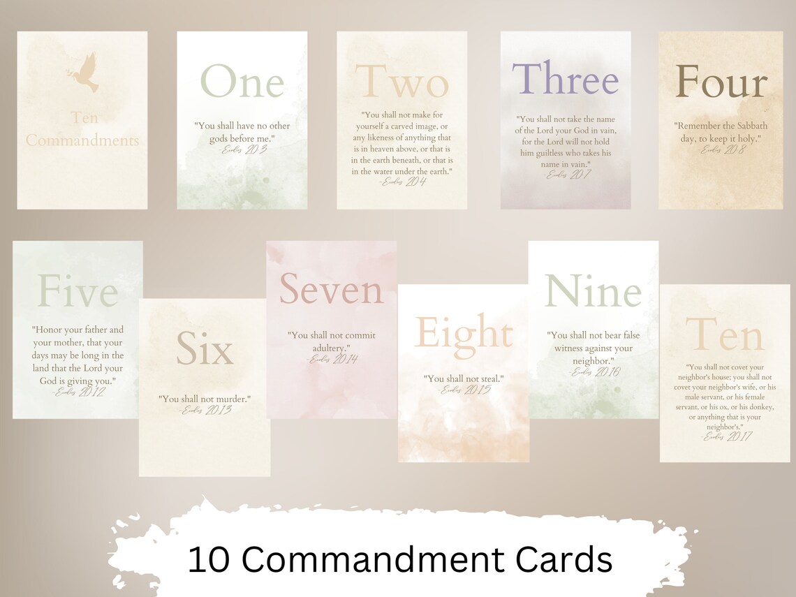 10 Commandment Cards / Bible Verse Cards / Scripture Memorization Cards ...