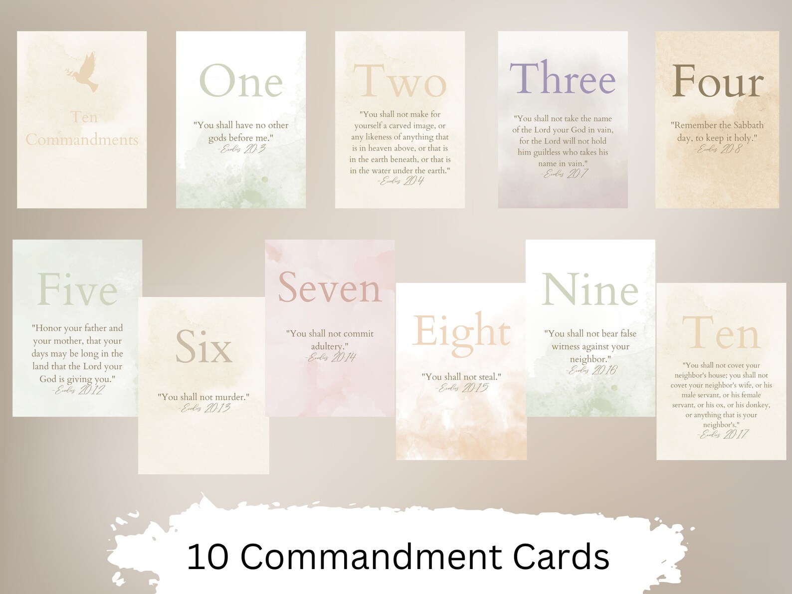 10 Commandment Cards / Bible Verse Cards / Scripture Memorization Cards ...