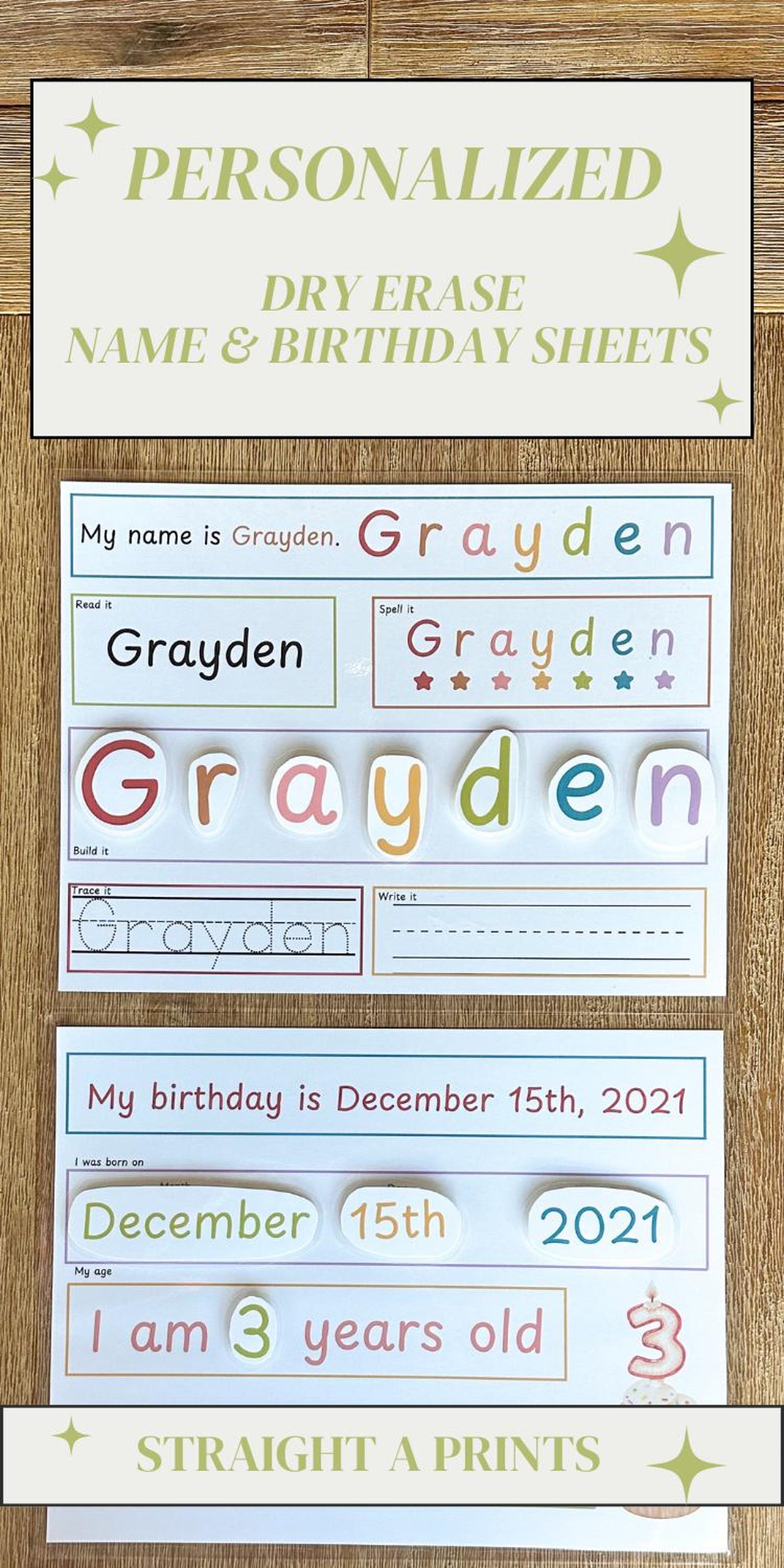 Personalized Name and Birthday Dry Erase Boards Custom Name Learning ...