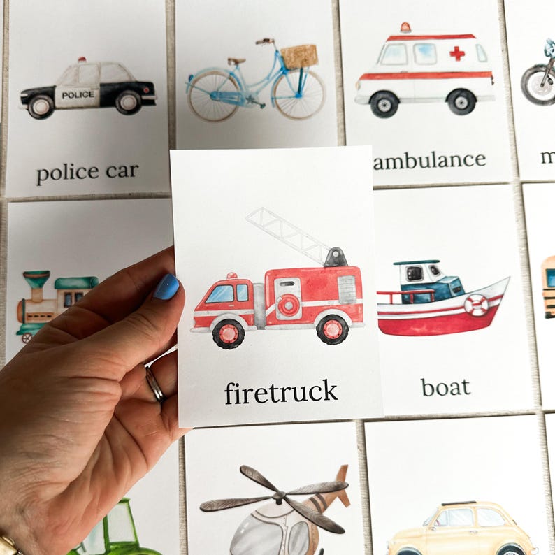 Things That Go Cards for Vehicle Recognition Watercolor Prints for ...