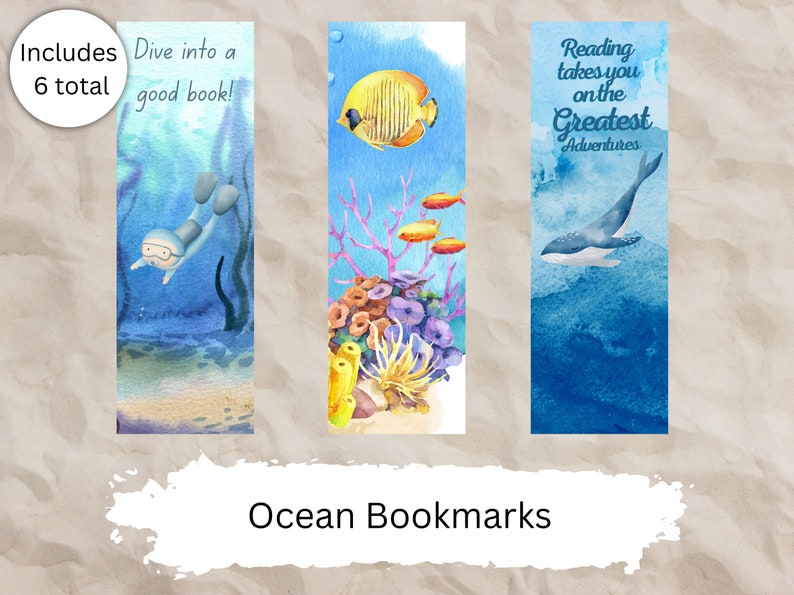 Watercolor Ocean Bookmarks for Kids Ocean Theme Bookmark Gifts for Book ...