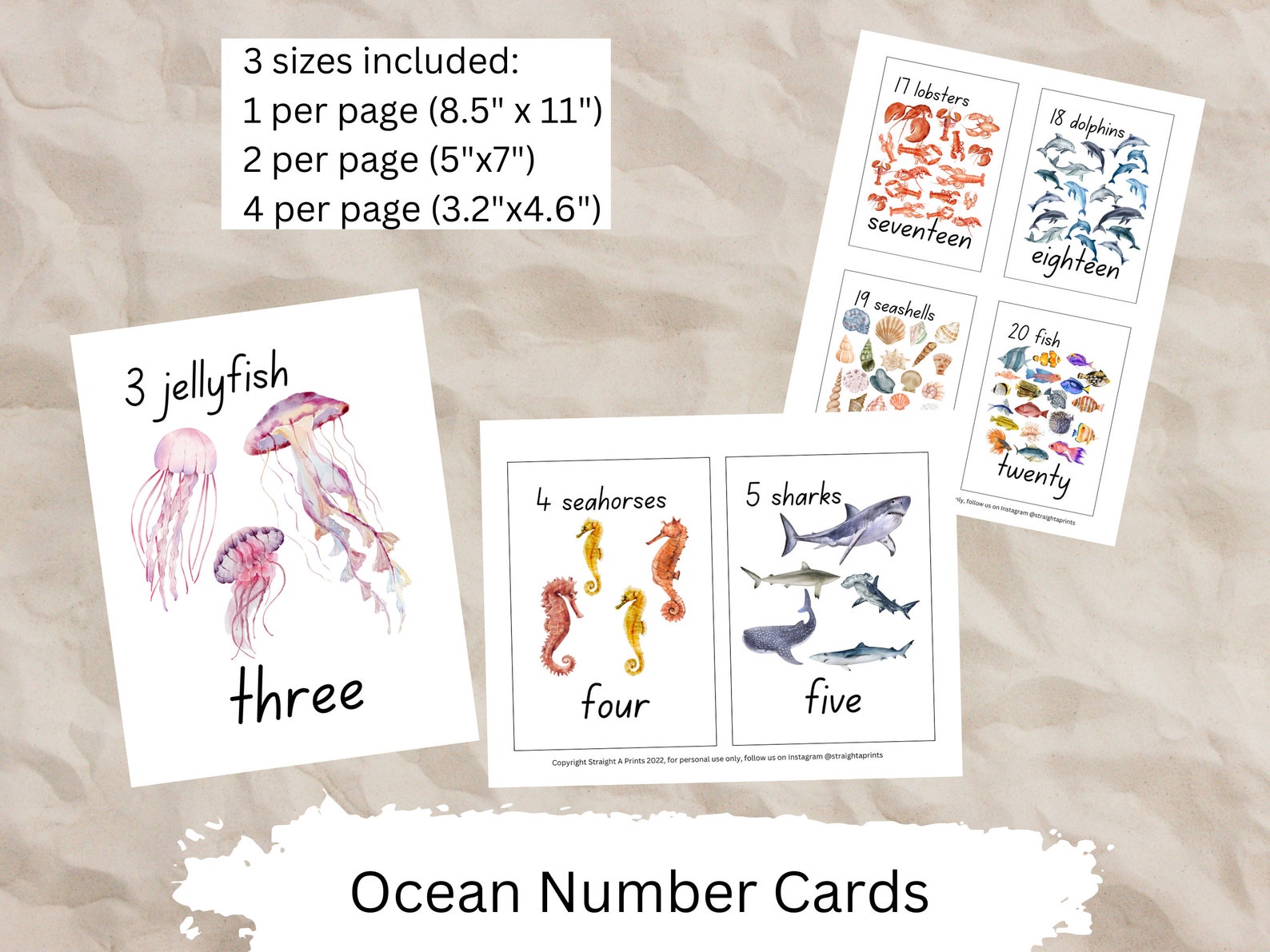 Ocean Number Cards 1-20 Classroom Math Counting Cards Nursery Wall Art ...