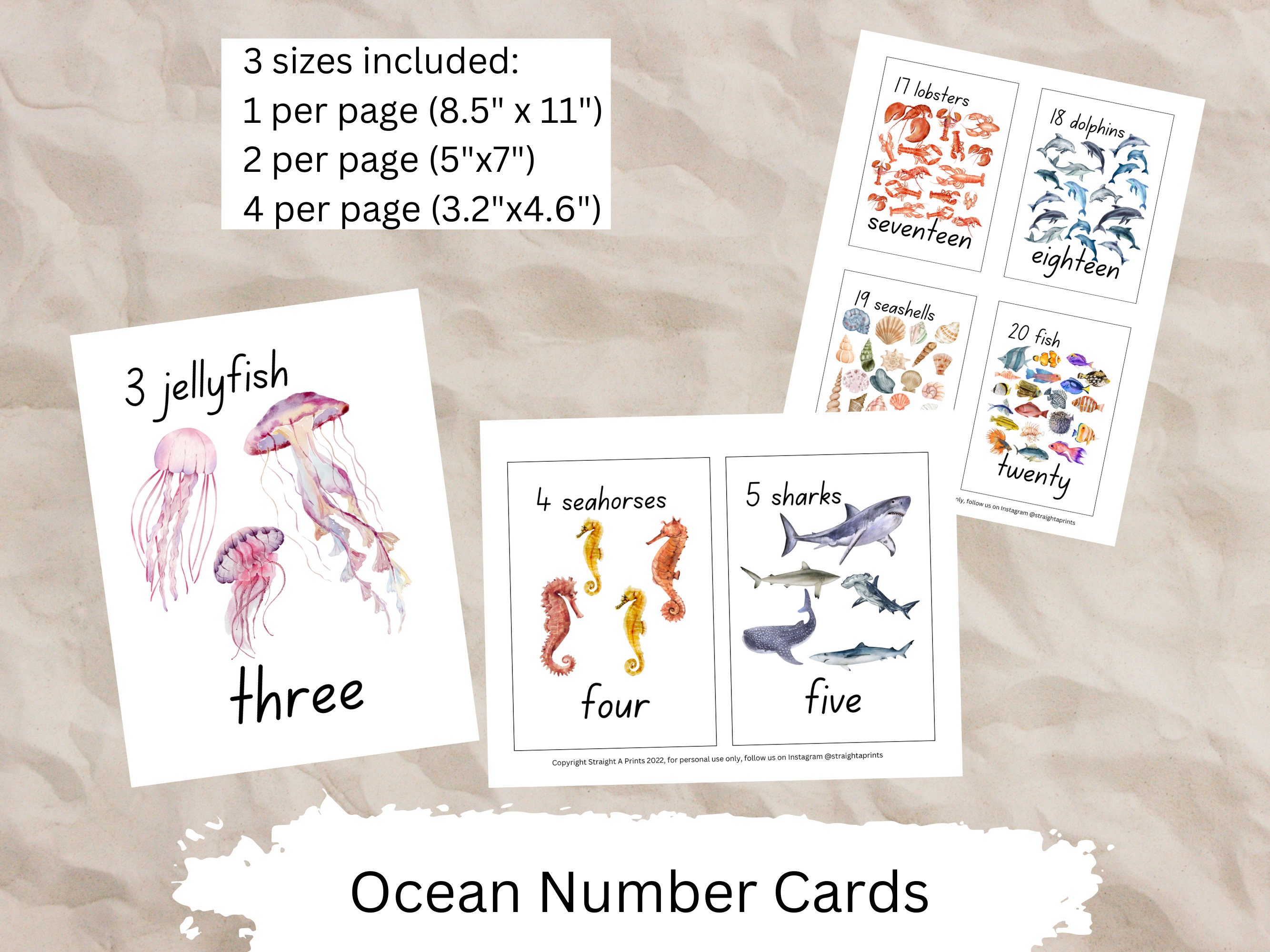 Ocean Number Cards 1-20 Classroom Math Counting Cards Nursery Wall Art ...