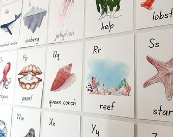 Ocean Alphabet Flash Cards Ocean Theme Educational ABC Cards Watercolor ...