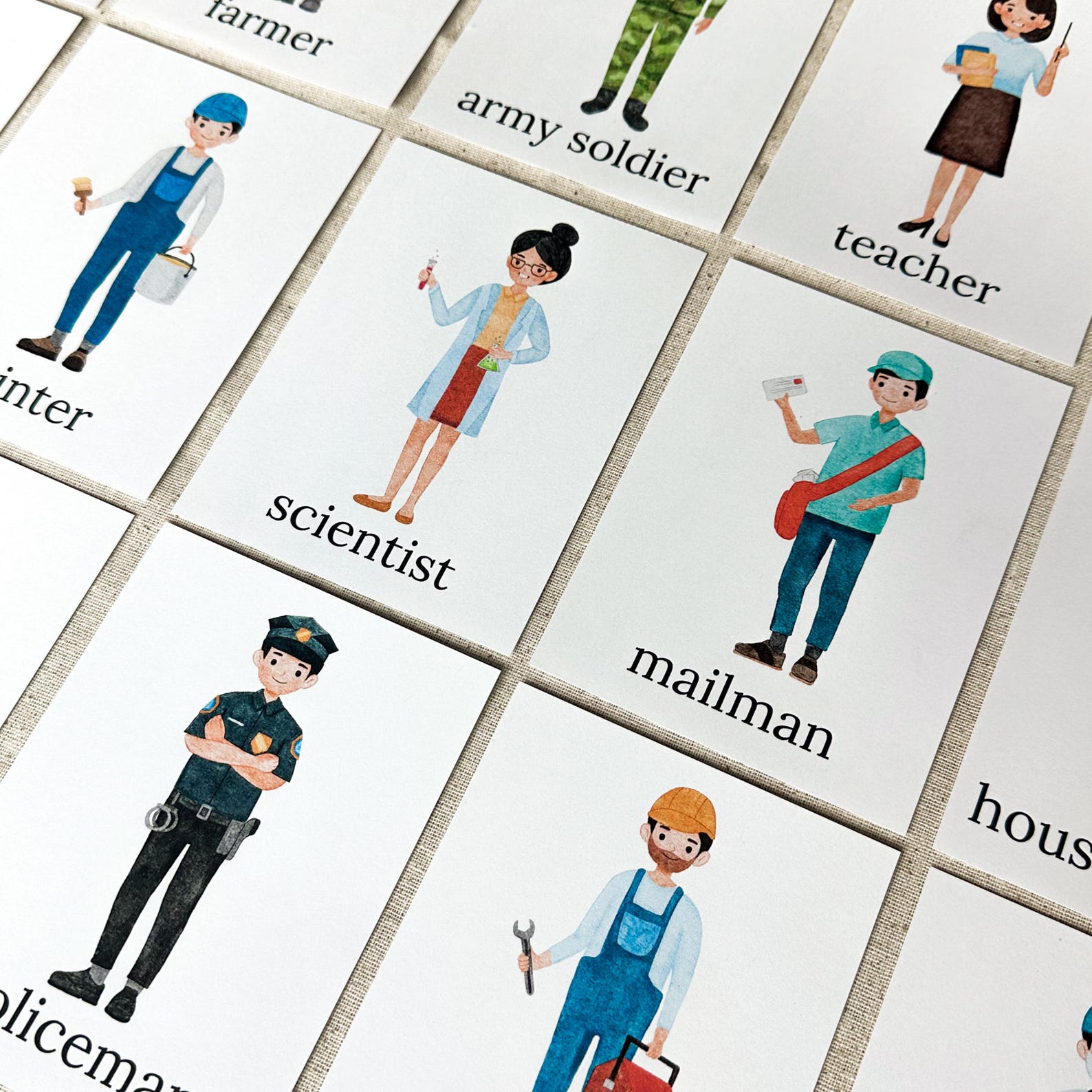 Career Cards for Occupation Recognition Watercolor Prints for Toddler ...