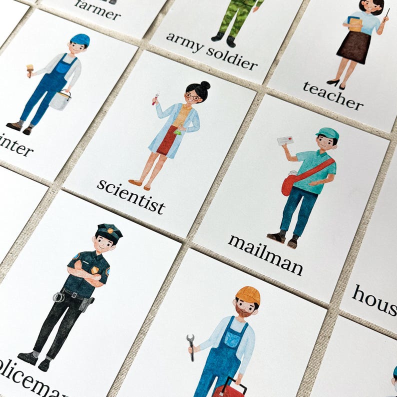 Career Cards for Occupation Recognition Watercolor Prints for Toddler ...