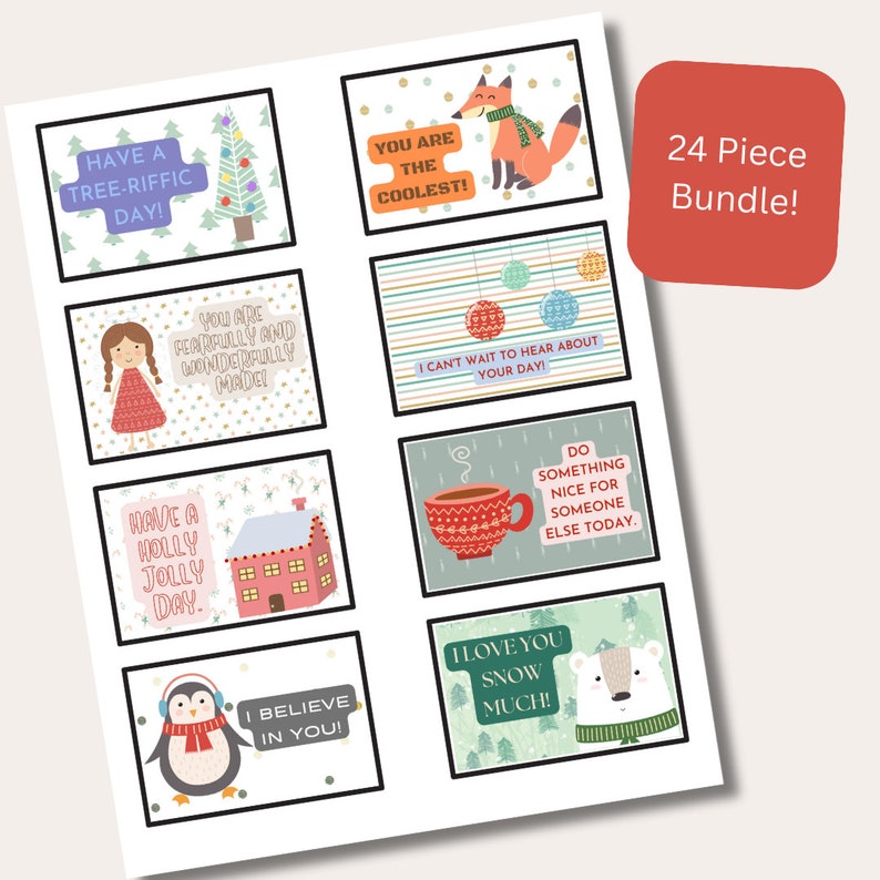 Christmas Lunchbox Notes Cute Cards Sweet Notes for Children Holiday ...