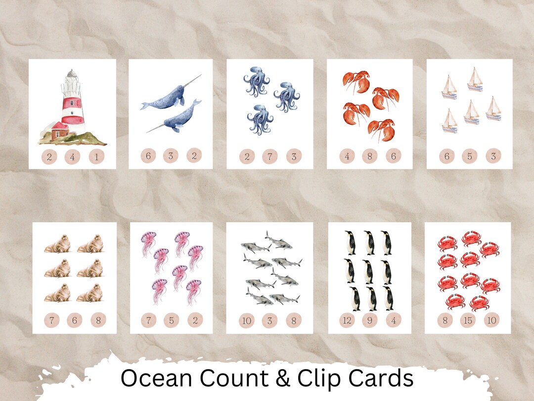 Ocean Count and Clip Cards / Counting Activity / Ocean - Etsy