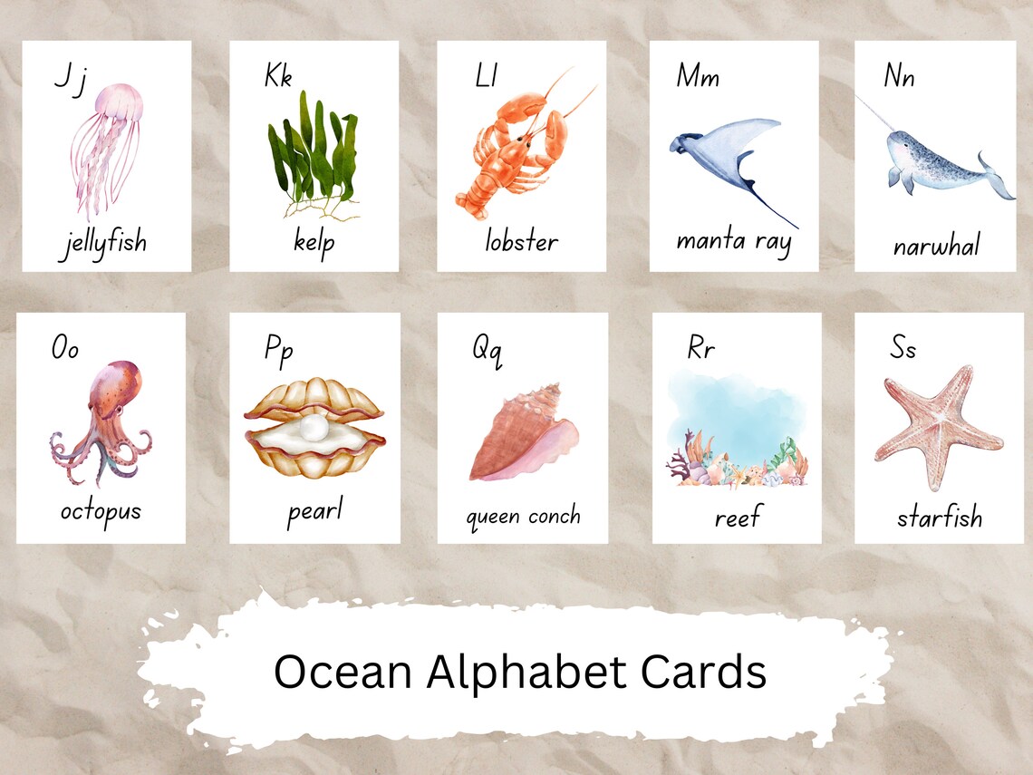 Ocean Alphabet Flash Cards / Ocean Theme Flashcards / ABC Cards ...