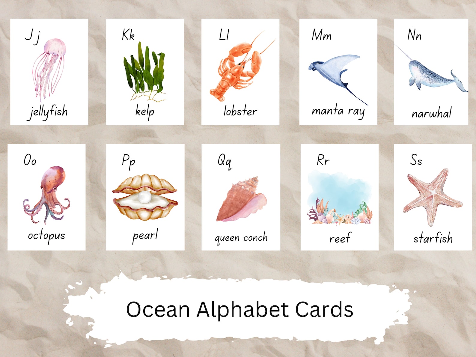 Ocean Alphabet Flash Cards / Ocean Theme Flashcards / ABC Cards ...