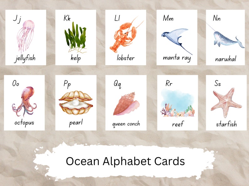 Ocean Alphabet Flash Cards / Ocean Theme Flashcards / ABC Cards ...