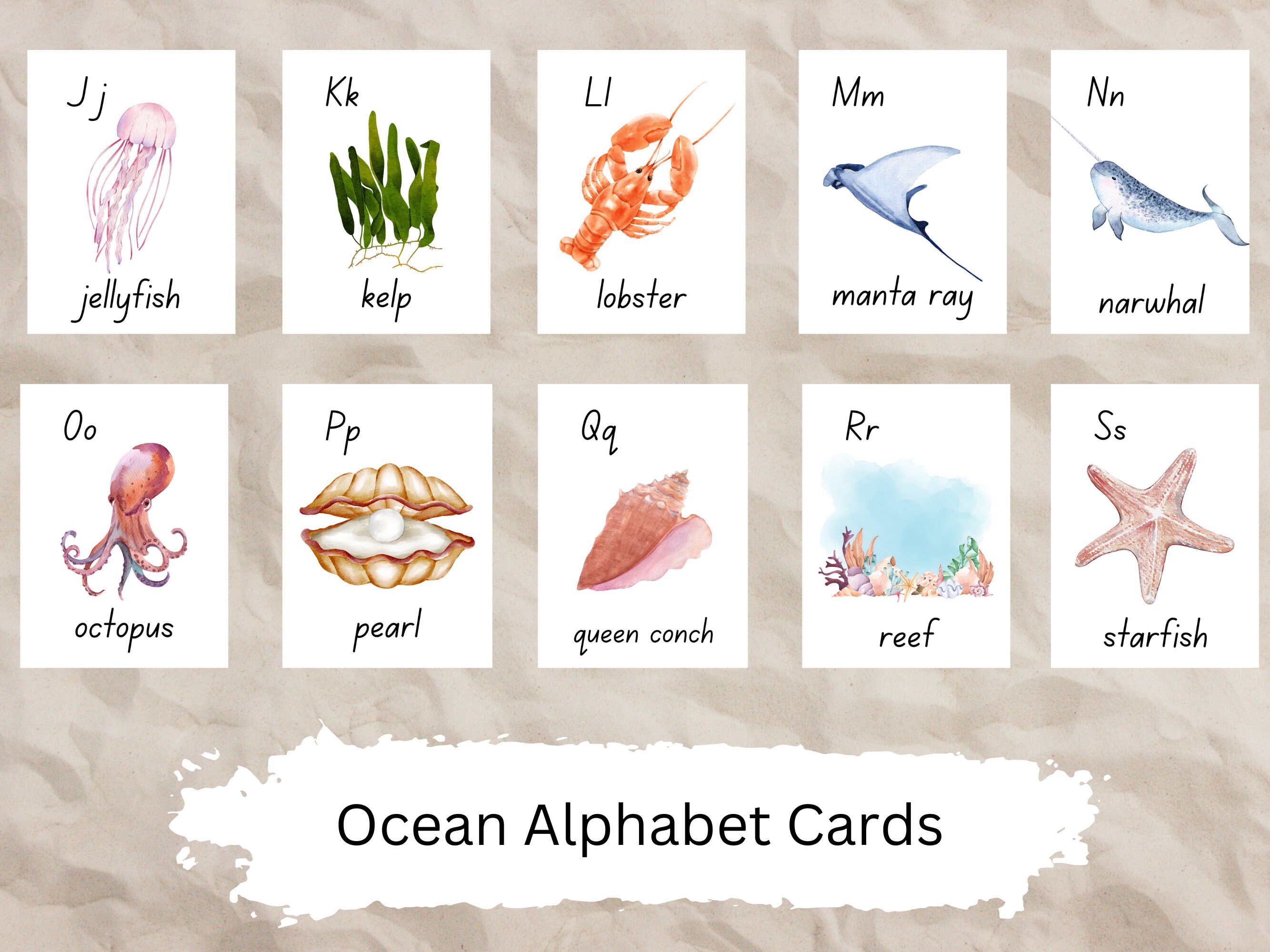 Ocean Alphabet Flash Cards / Ocean Theme Flashcards / ABC Cards ...