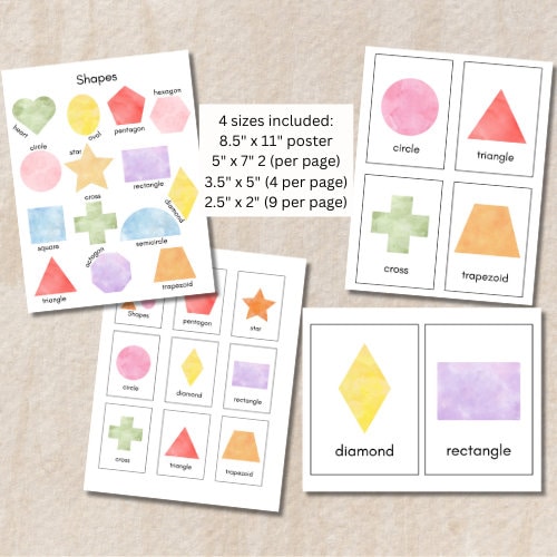 Watercolor Cards for Learning Shapes Minimalist Rainbow Color Shapes ...