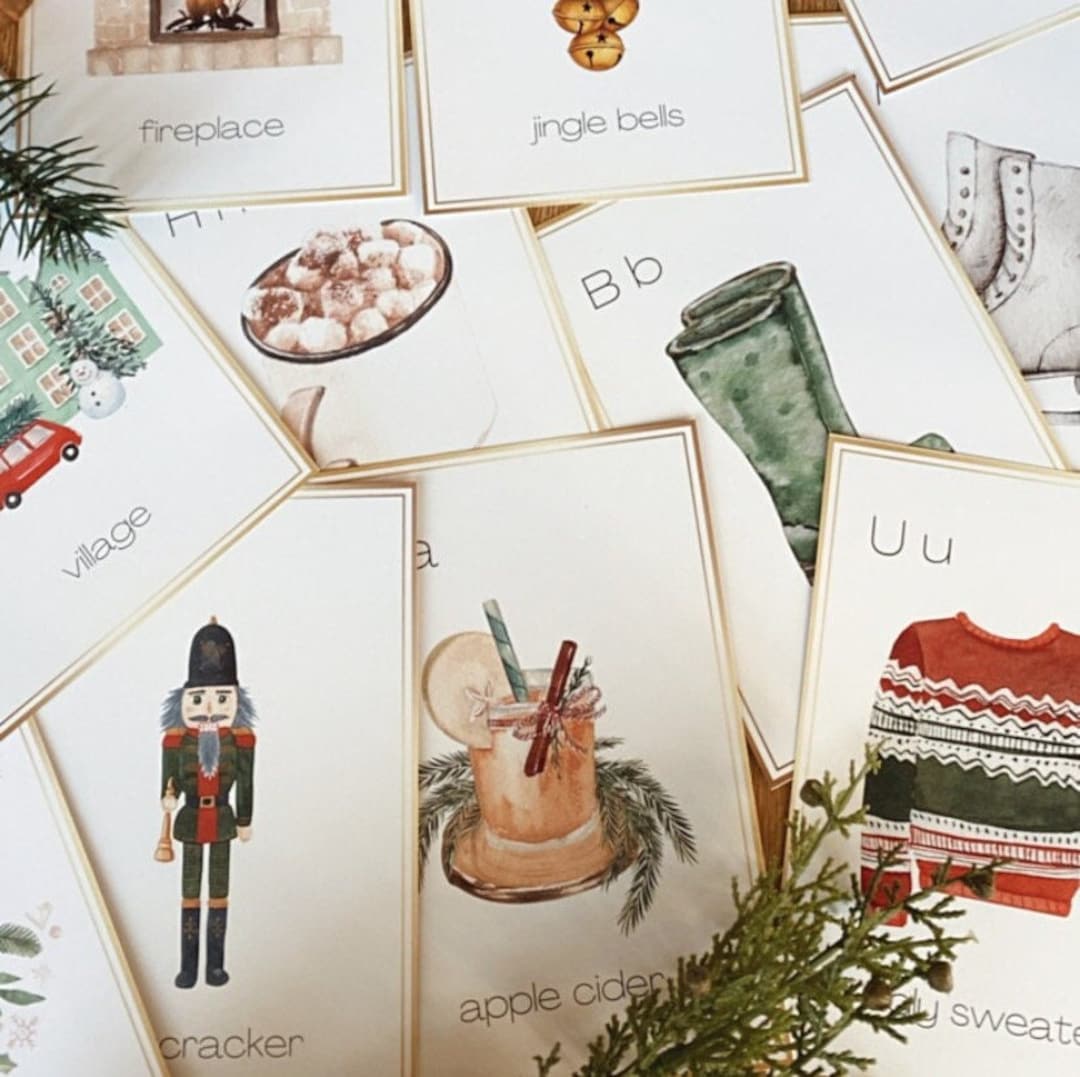 Winter ABC Cards Christmas Printed Alphabet Cards Homeschool Preschool ...