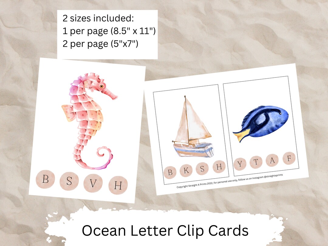 Ocean Letter Clip Cards / English Alphabet / Ocean Flashcards - Etsy