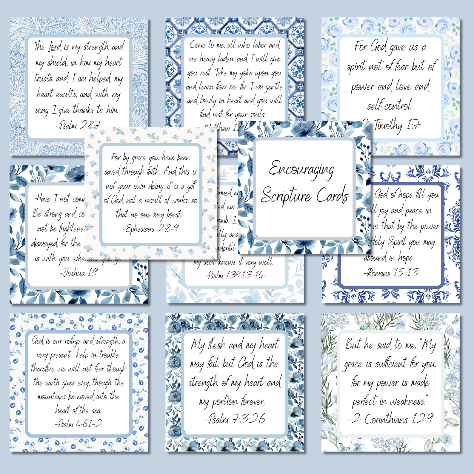 Blue and White Encouraging Scripture Cards for Pregnancy Gift Christian ...