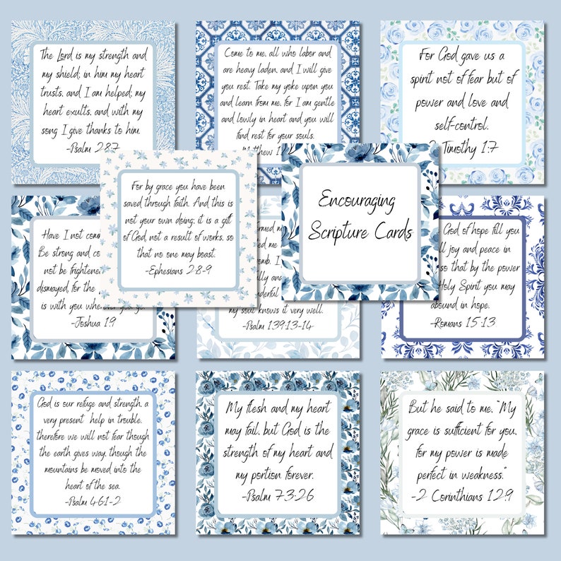 Blue and White Encouraging Scripture Cards for Pregnancy Gift Christian ...