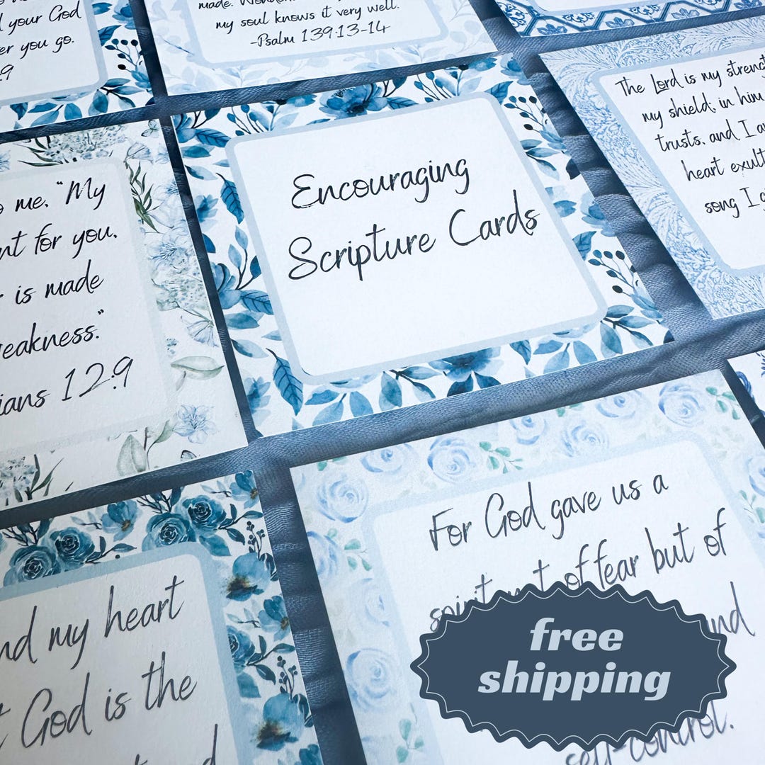Blue and White Encouraging Scripture Cards for Pregnancy Gift Christian ...