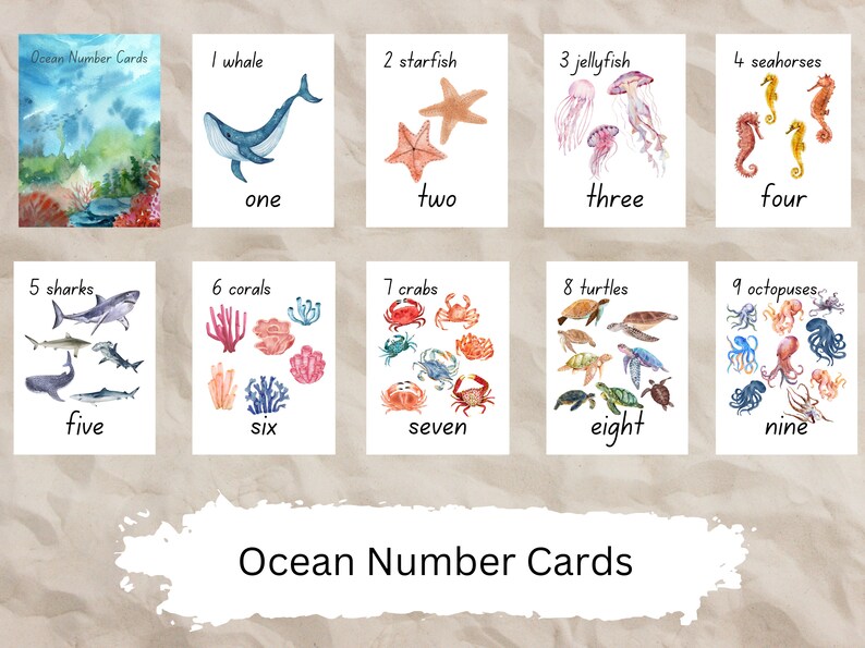 Ocean Number Cards 1-20 Classroom Math Counting Cards Nursery Wall Art ...