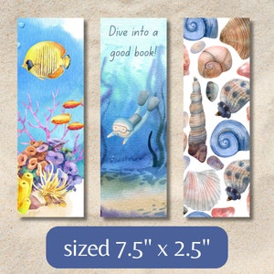 Watercolor Ocean Bookmarks for Kids Ocean Theme Bookmark Gifts for Book ...
