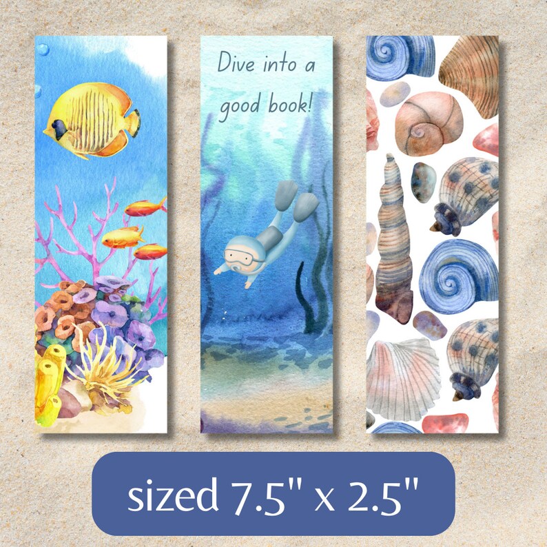 Watercolor Ocean Bookmarks for Kids Ocean Theme Bookmark Gifts for Book ...