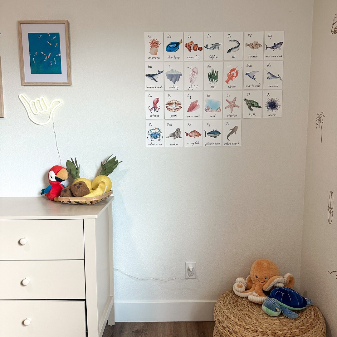 Ocean Alphabet Flash Cards Ocean Theme Educational ABC Cards Watercolor ...