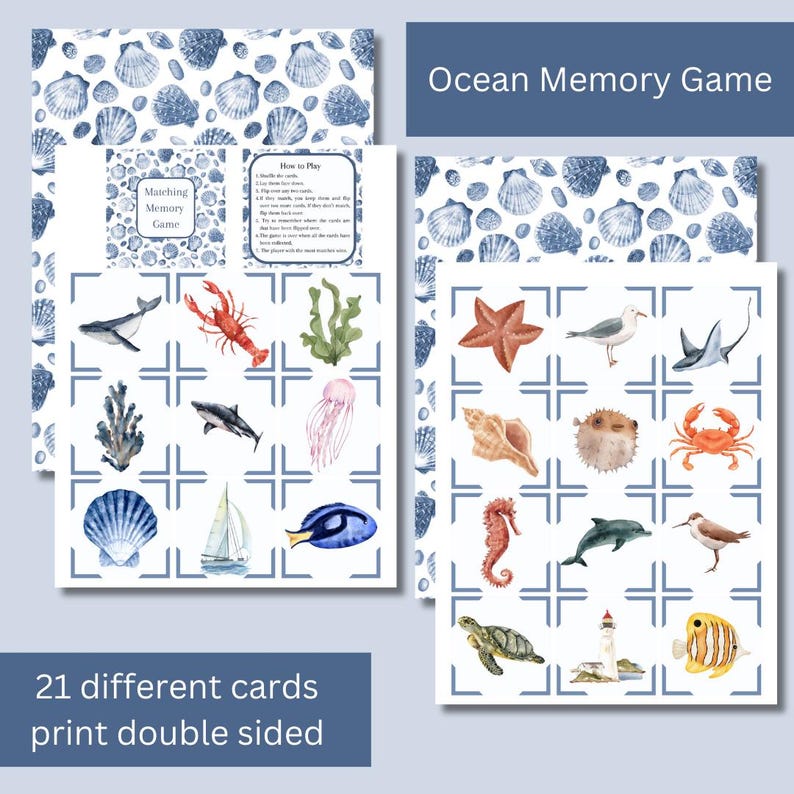 Ocean Memory Game for Kids Ocean Lover Stocking Stuffer Nature Matching ...