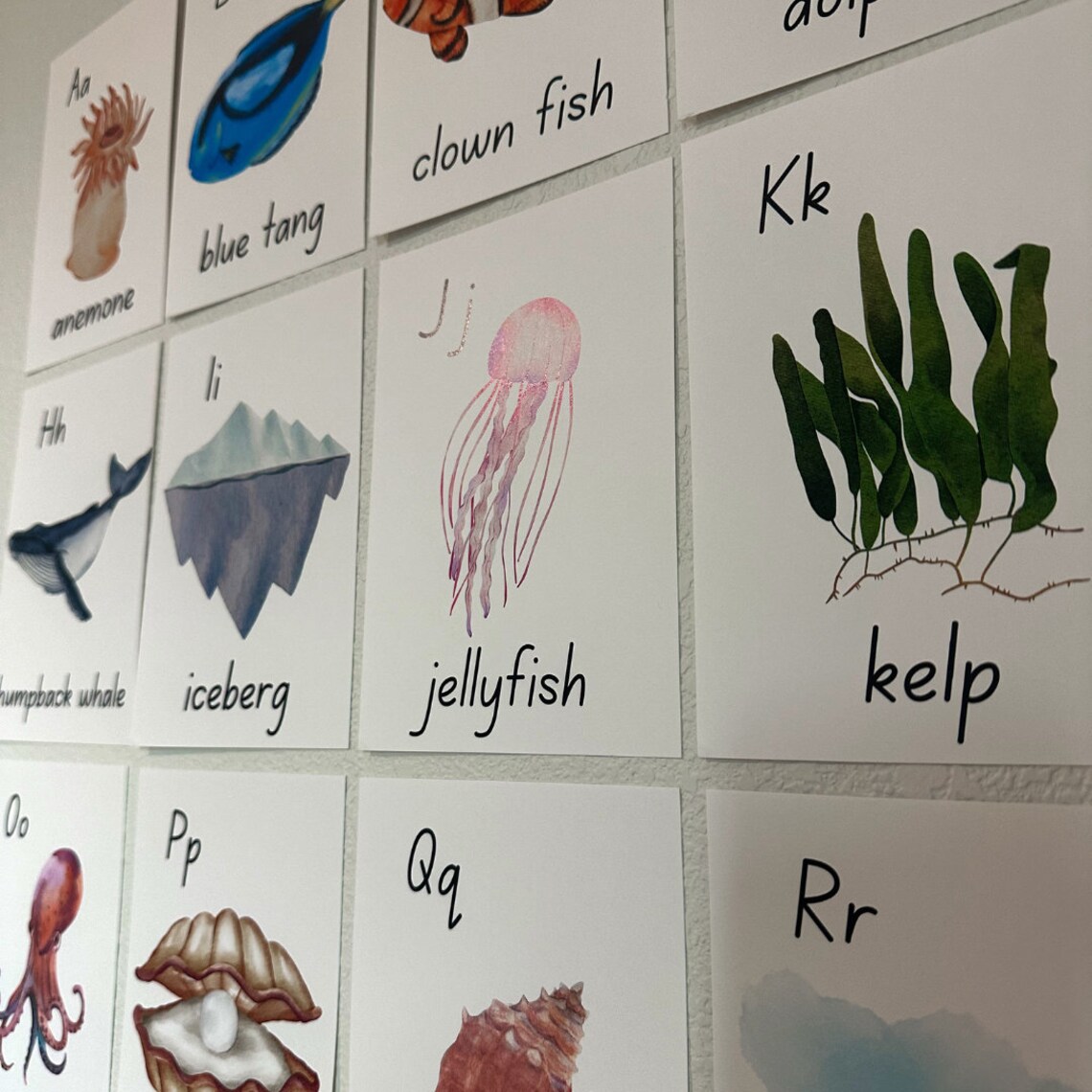 Ocean Alphabet Flash Cards Ocean Theme Educational ABC Cards Watercolor ...