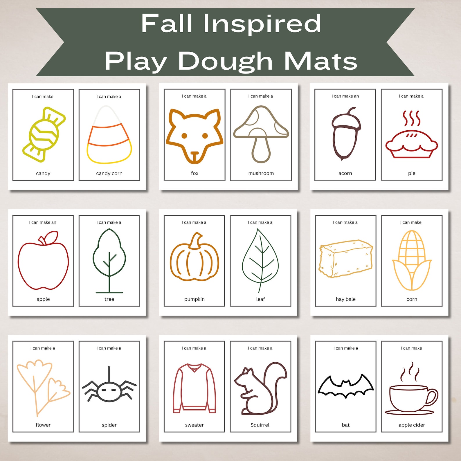 Play Dough Kit Fall Inspired Playdough Mat Printable Play Doh ...