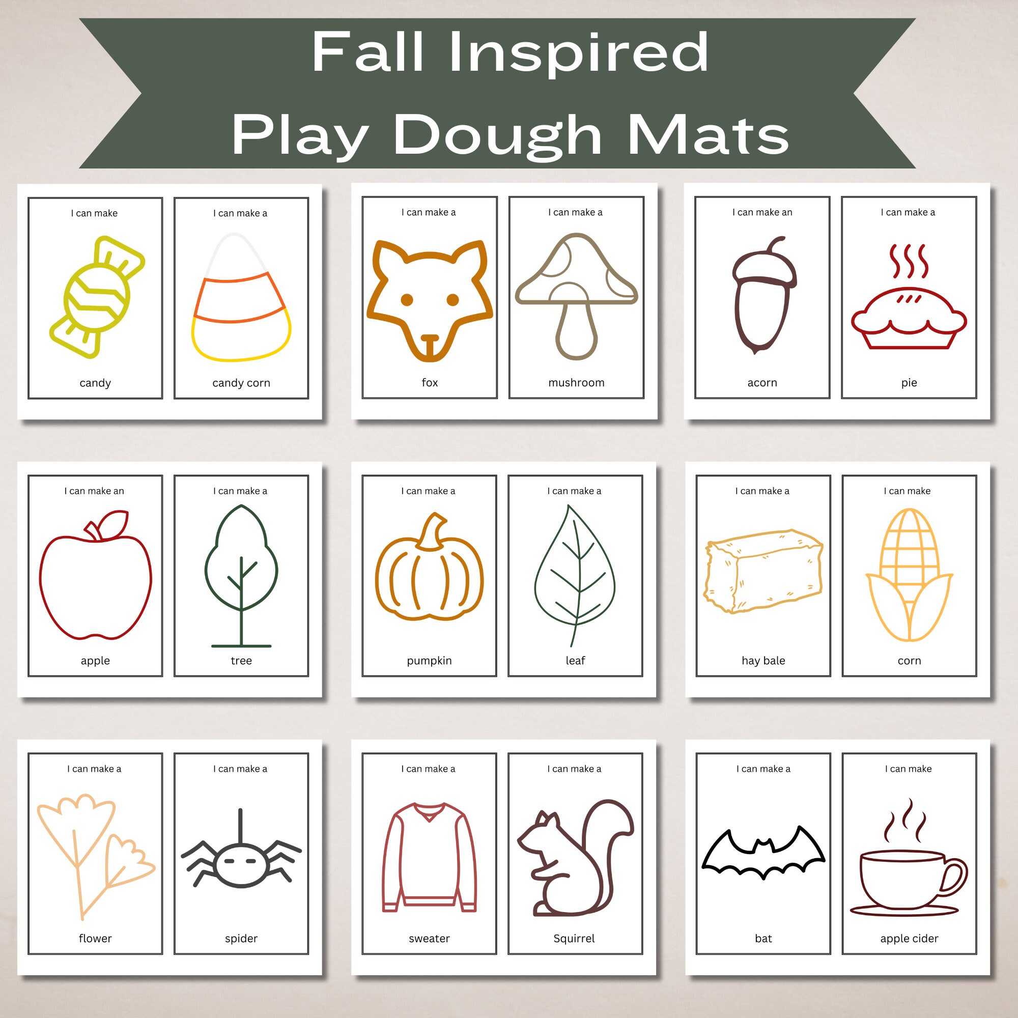 Play Dough Kit Fall Inspired Playdough Mat Printable Play Doh ...