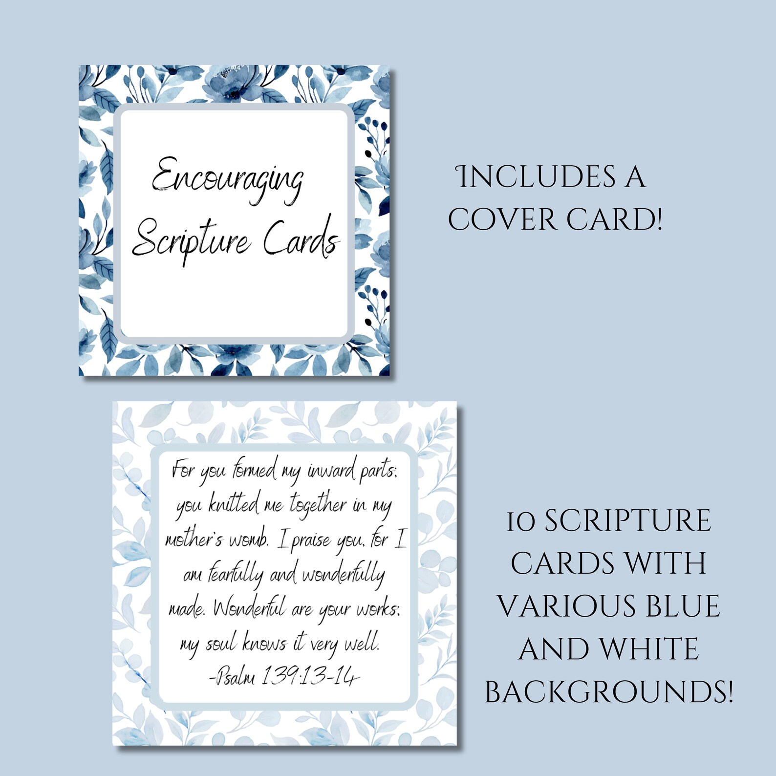 Blue and White Encouraging Scripture Cards for Pregnancy Gift Christian ...