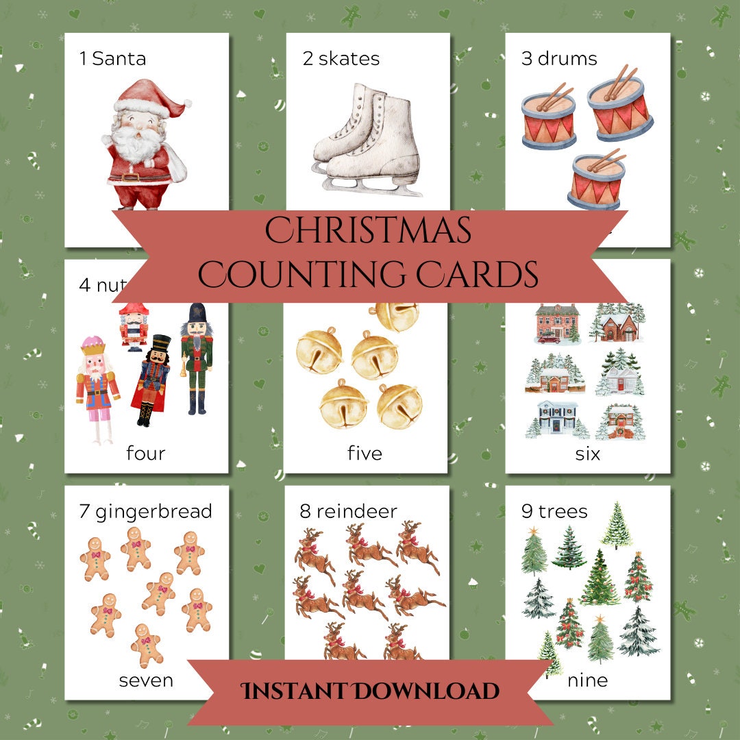 Christmas Number Cards Printable Holiday Preschool Classroom Counting ...
