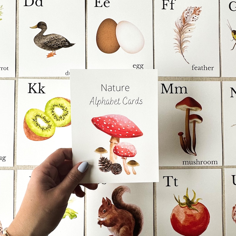 Nature Alphabet Flash Cards Farm Alphabet ABC Flashcards Watercolor ...