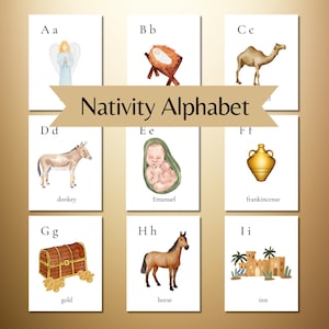 Nativity Alphabet Cards Nativity Scene Christmas Cards Winter ABC Cards ...