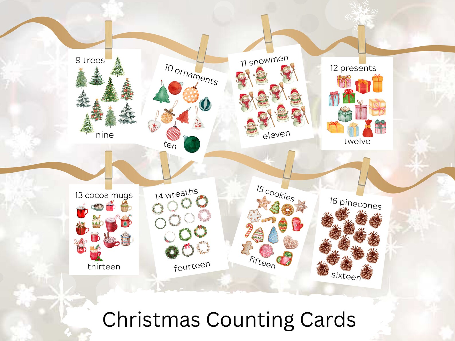 Christmas Number Cards Printable / Holiday Preschool Classroom Counting ...
