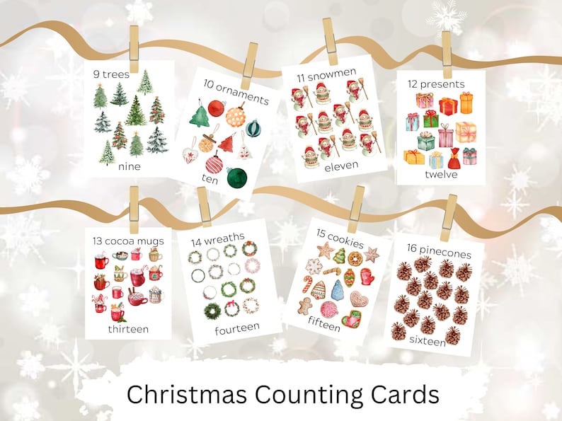 Christmas Number Cards Printable / Holiday Preschool Classroom Counting ...